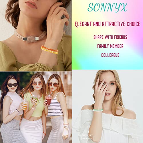SONNYX 14Pcs 6mm Semi Precious Gemstone Beaded Bracelets for Women Men Tiny Crushed Stone Crystal Bracelet Stretch Bead Bracelet Unisex Jewelry