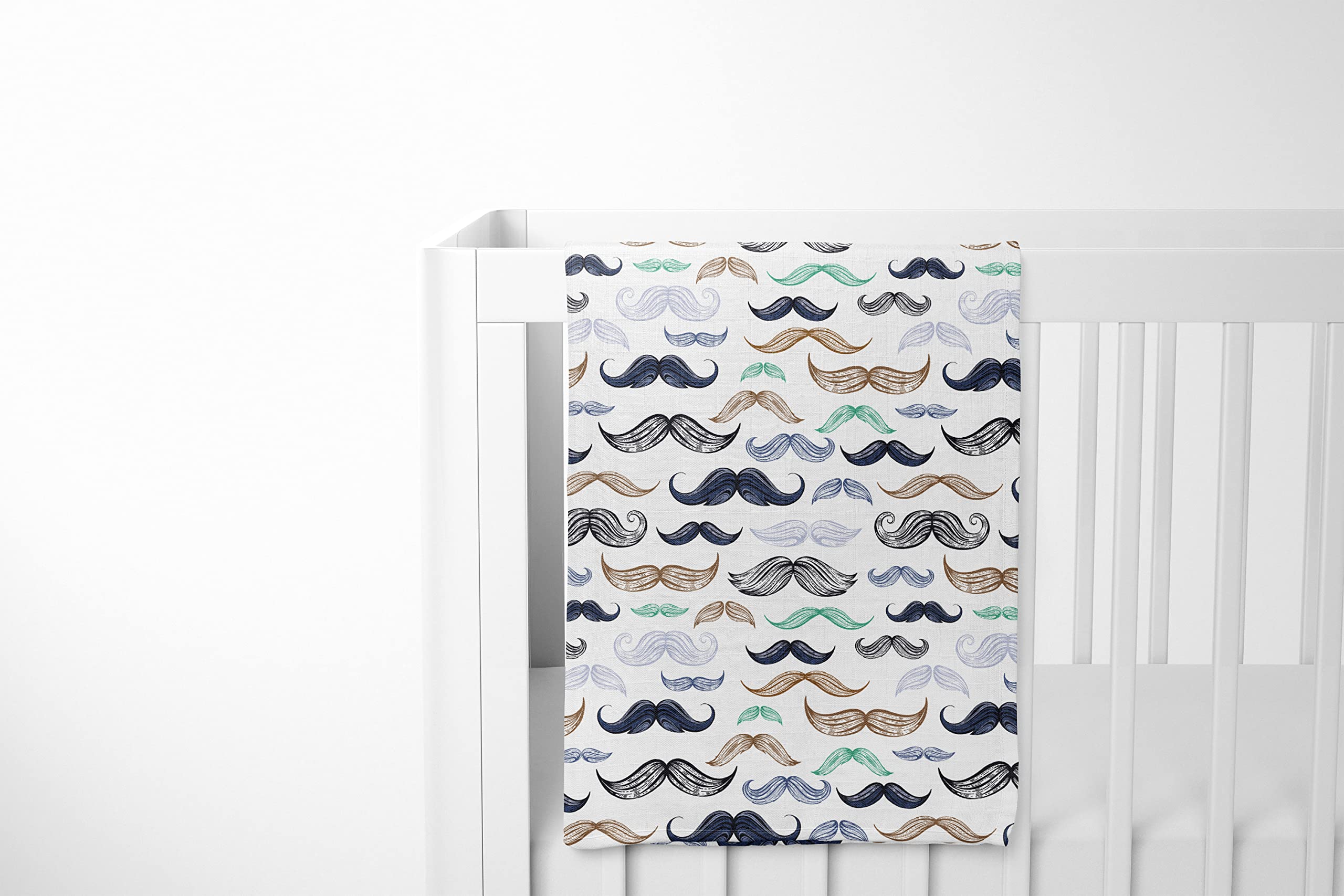 Noisy Mouse 47" x 47" Muslin Swaddle Blanket. 70% Bamboo, 30% Cotton. Little Man Mustache Patternā¦