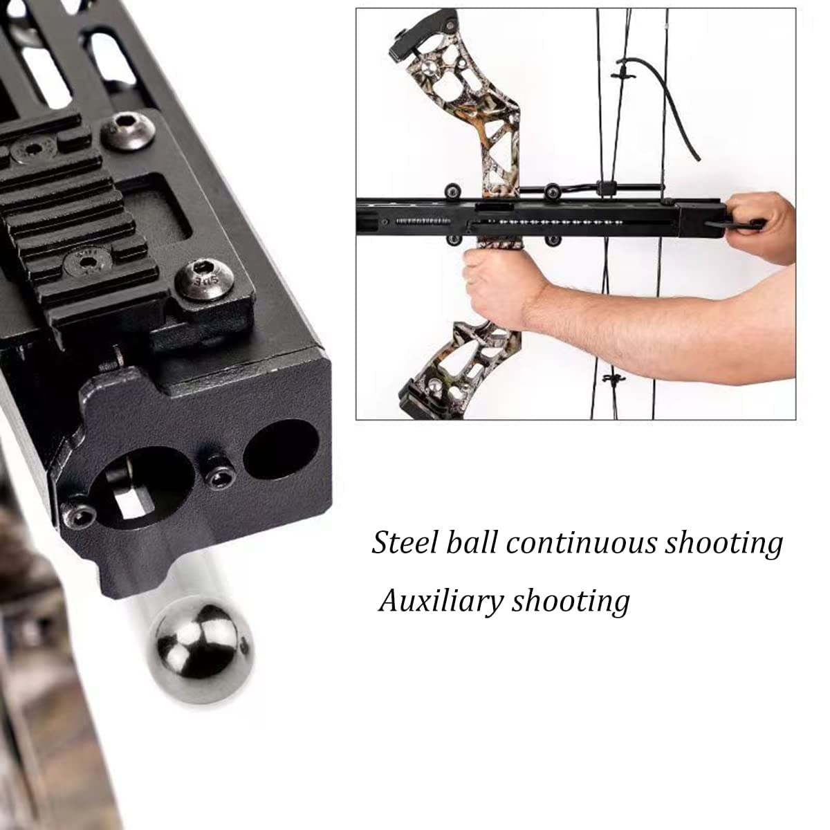 Compound Bow Steel Ball Track Launcher 20-70lbs Composite/Recurve Bow Assistant ,Stores up to 16 15mm Steel Balls,Single/Double Launch