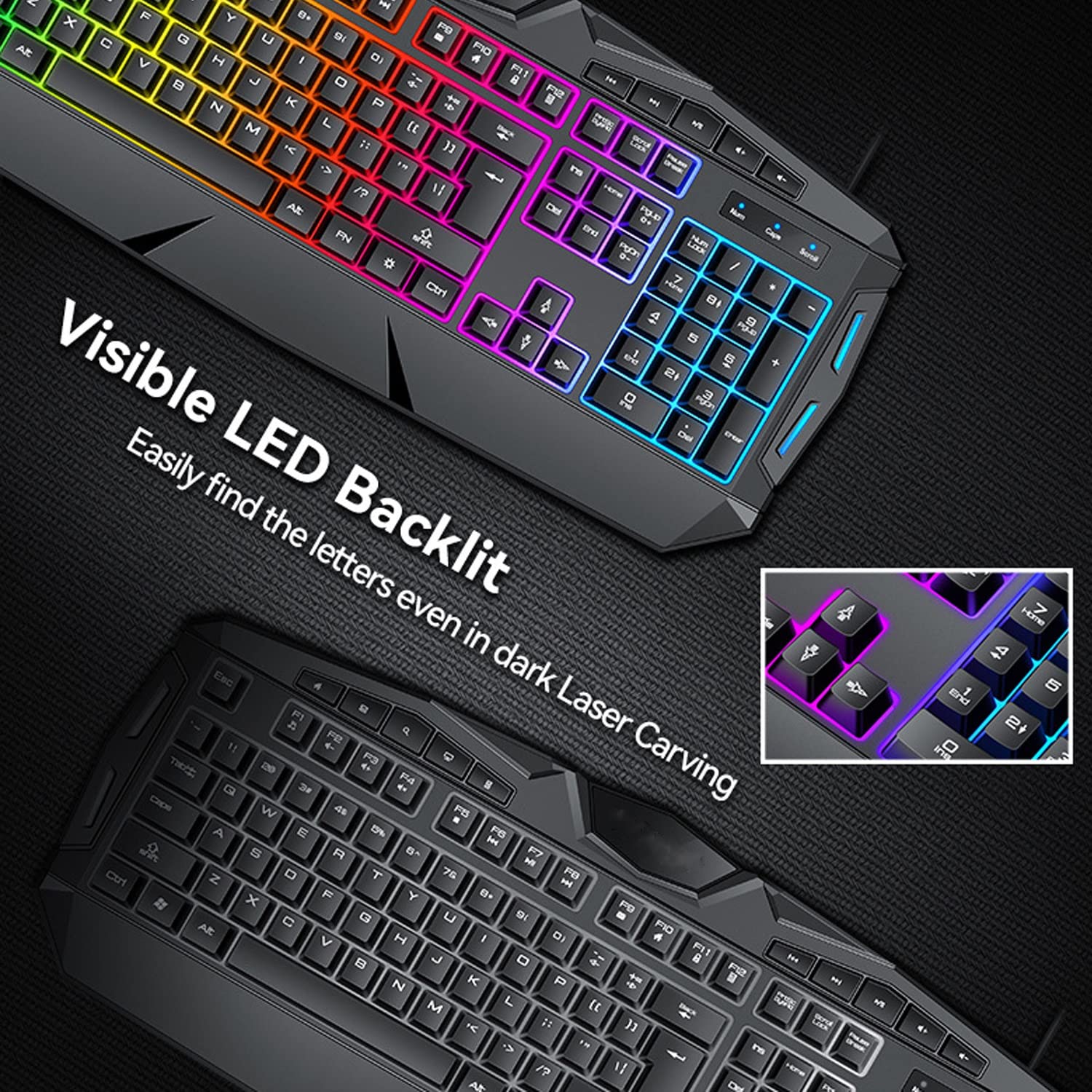 EXHNLE Gaming Keyboard and Mouse Combo Wired LED RGB Backlit, USB Wired Backlit Keyboard, for Laptop PC Computer Game and Work