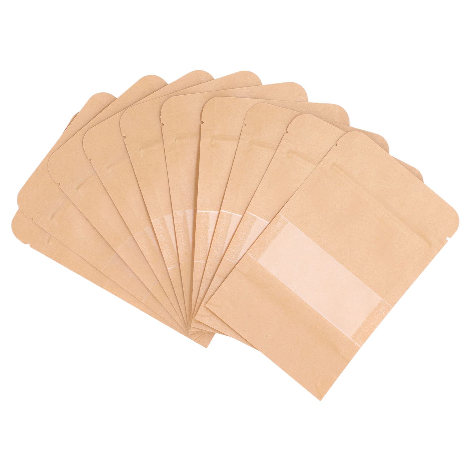 Fafeicy 200Pcs Sealable Bags for Packaging, Kraft Paper Stand Up Pouch Bag with Resealable Zipper and Window for Food and Coffee, 9x14cm