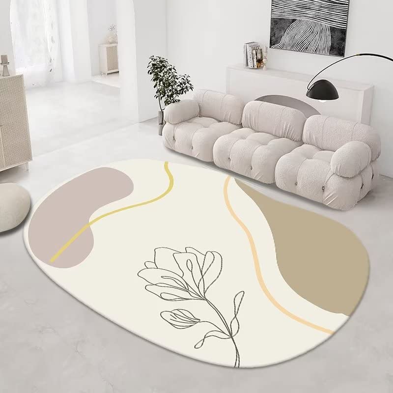 Floral Print Oval Area Rug Irregular Rainbow Color Modern Abstract Non-Slip Carpet Living Room Decorative Cashmere Carpets Suitable for Bedroom Lounge Area Washable 3X5ft