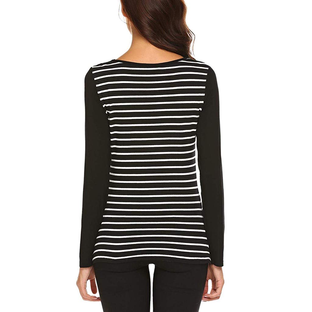 Women Nursing Maternity Layered T Shirt Breastfeeding Long Sleeve Tunics Blouse Pregnancy Striped Packwork Tees Sweatshirts (Black, M)