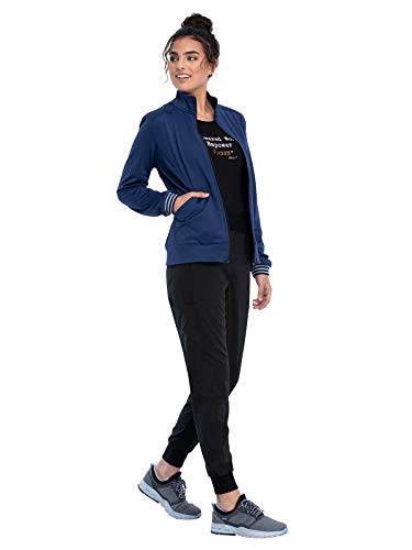 Cherokee iFlex Women's Zip Front Knit Scrub Jacket, CKK361, Navy, L