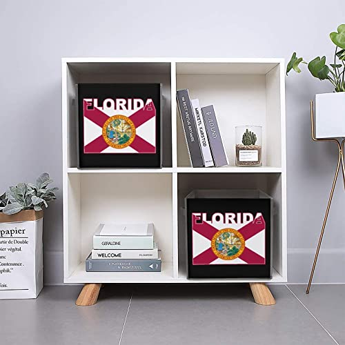Florida State Flag Large Cubes Storage Bins Collapsible Canvas Storage Box Closet Organizers for Shelves