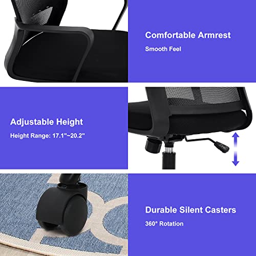 Pazidom Home Office Chair Mesh Chair Desk Chair Work Chair Computer Chair Rolling Chair with Arms for Home Office, Black