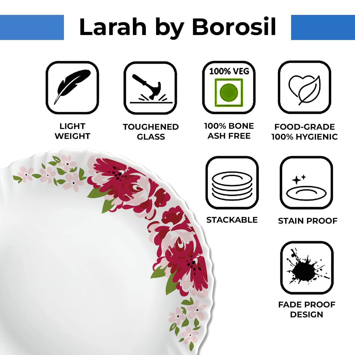 Borosil Gourmet Dinnerware Set For 6, 19 Pieces, White Dinner Plates and Bowls Sets, Chip Resistant Tempered Opal Glass, Stain Resistant, Dishwasher & Microwave Safe Dinner Set For Gifting, Serves 6