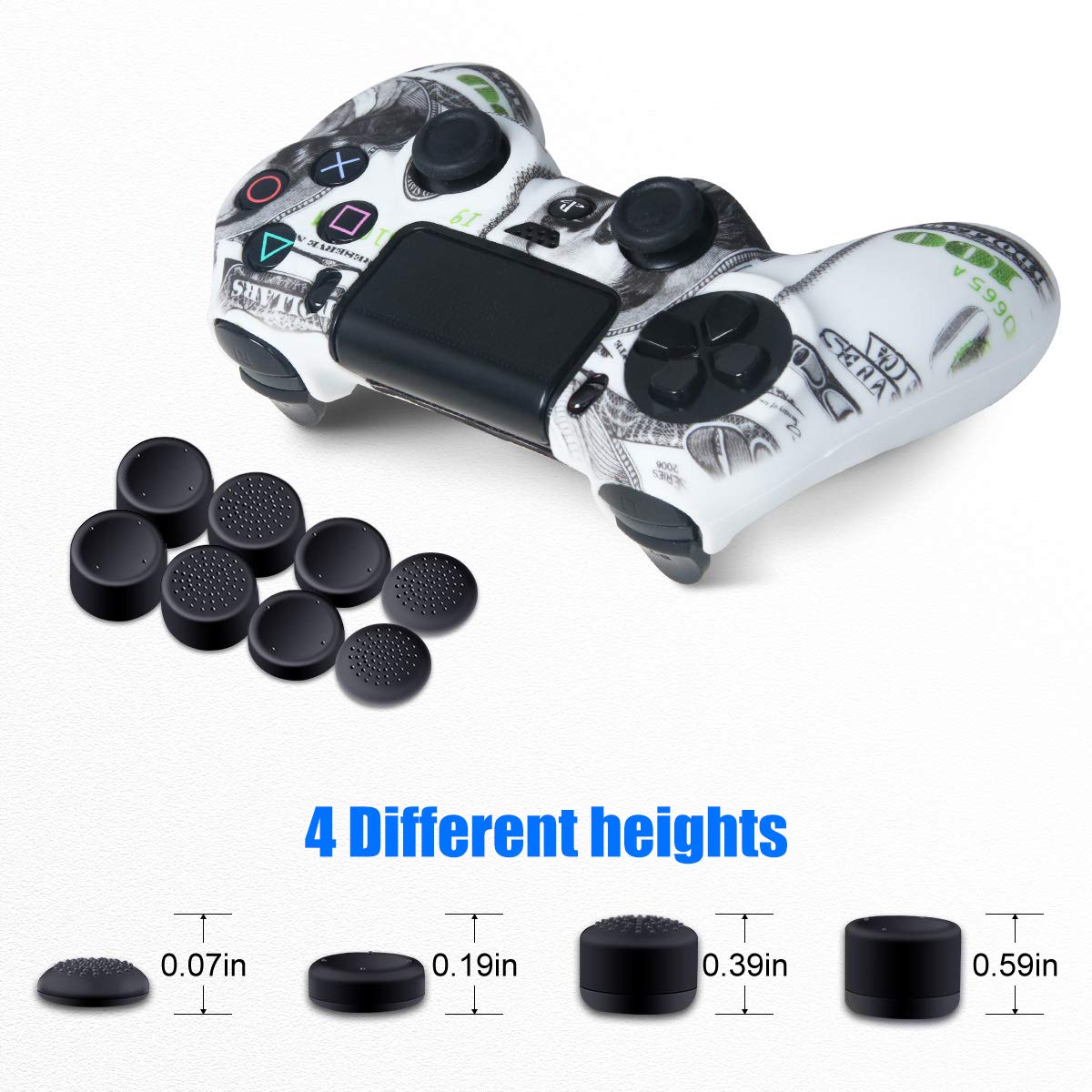 PS4 Controller Skins - Silicone Cover Skin for Dualshock 4 controller with PS4 Thumb Grips x 8 - Water Transfer Printing Silicone Protector Case Set for PS4, PS4 Slim, PS4 Pro