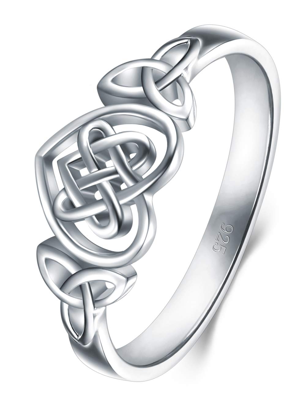 BORUO 925 Sterling Silver Ring Celtic Knot Heart High Polish Tarnish Resistant Eternity Wedding Band Stackable Ring Size 8