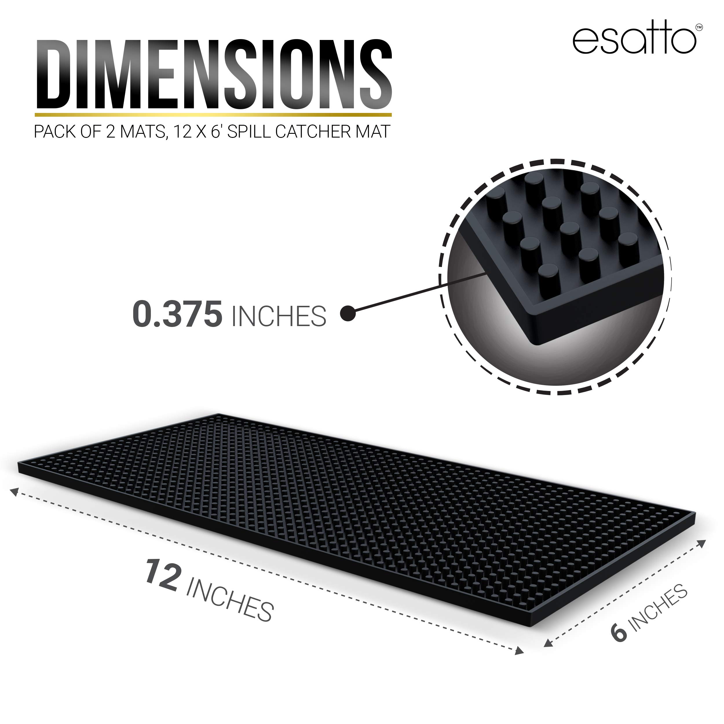 Esatto 12" x 6" Professional Service Mat, Black β Sturdy Thick Durable and Stylish Service Bar Mat for Spills, Coffee, Bars, Restaurants, Counter Top Dish Drying Mat Glass Drying Mat (2 Piece, Black)