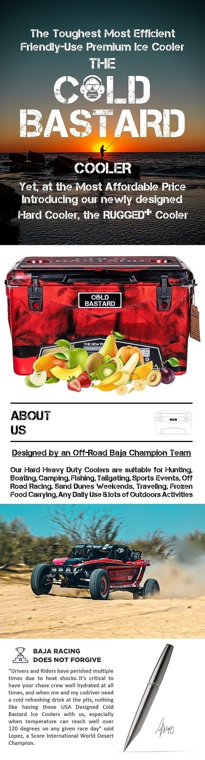 COLD BASTARD COOLERS 45QT Cold Bastard Rugged+ Pink NEON Best Premium Ice Chest Cooler Accessories Free S&H, CB45-PN