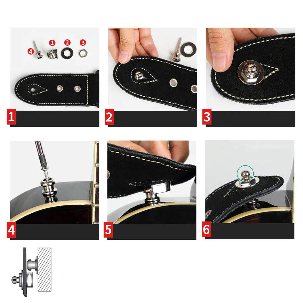 C CLTEIN Guitar Strap Lock Set, Heavy Duty Metal Guitar Strap Button Strap Locking System Hold Tight with Easy Remove Screw and Retainer System