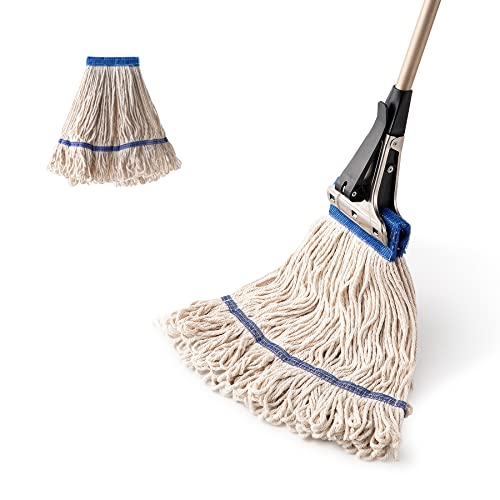Eyliden Heavy Duty Commercial Cotton Mop Looped-End String Wet Industrial Mops 2pcs Cotton Head with Extendable Handle and Patent Stainless Steel Jaw Clamp Home Office Cement Floor Use