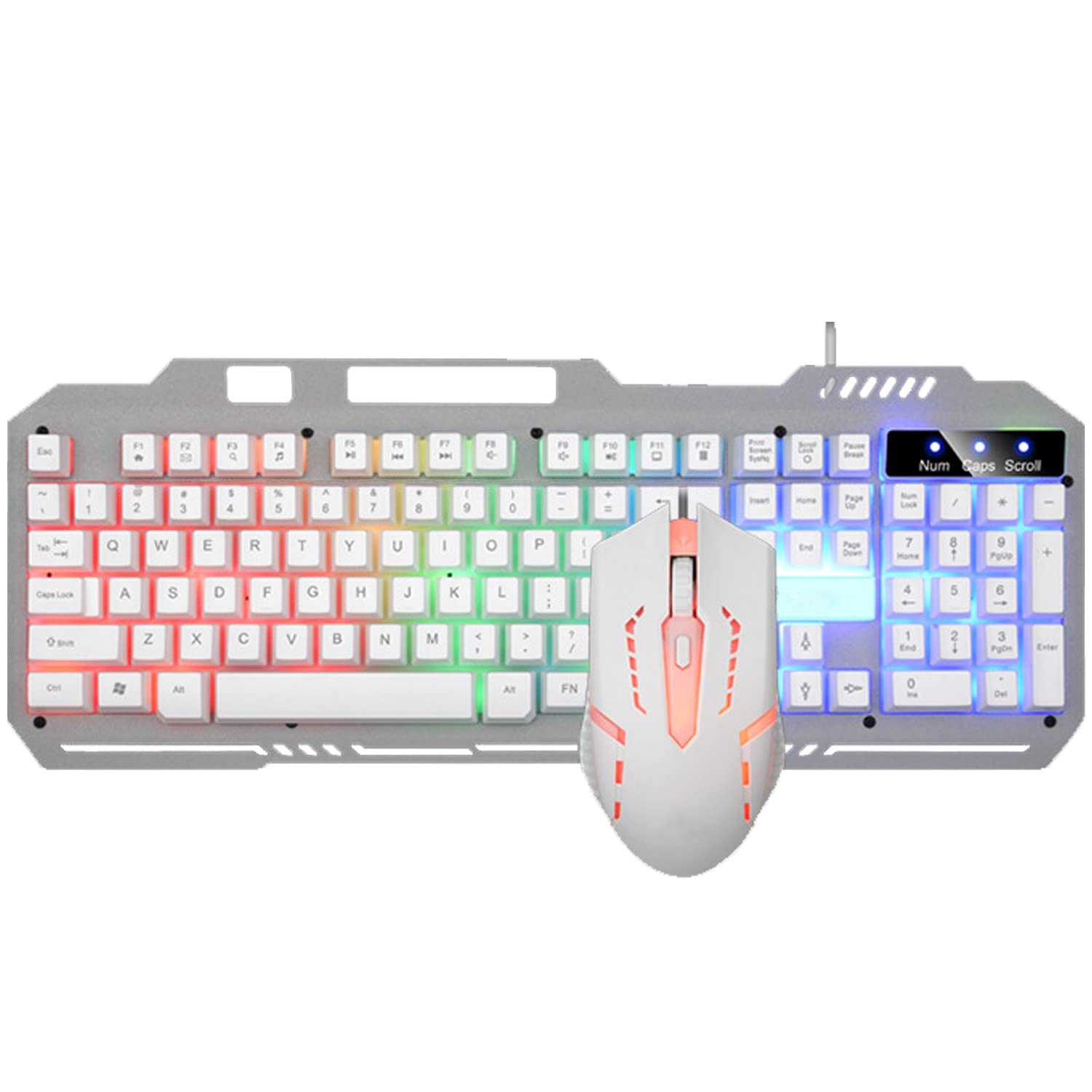 EXHNLE Mechanical Keyboard and Mouse Combo Wired 104 Keys Backlit Gaming Keyboard Red Switch, USB Wired Backlit Keyboard, for Laptop PC Computer Game and Work (Color : White)