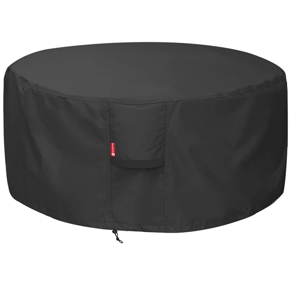 Fire Pit Cover - Waterproof 600D Heavy Duty Round Patio Fire Bowl Cover Black (Round - 50”D x 24”H)-Fits 45",46",48 inch,50 inch FirePit/Bowl Cover