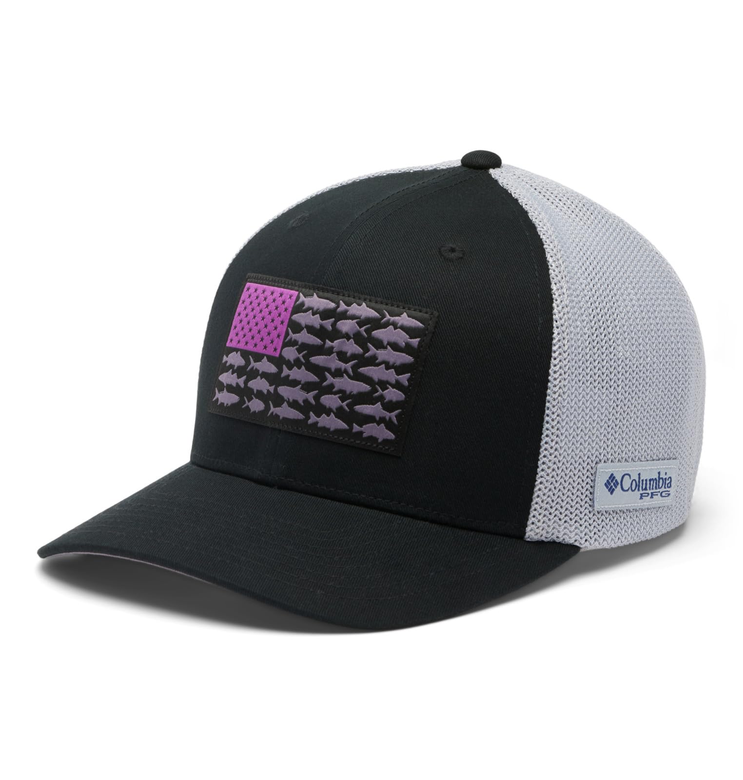 Columbia Unisex PFG Fish Flag Mesh Ball Cap - Low, Safari/PNW Flag, Small/Medium