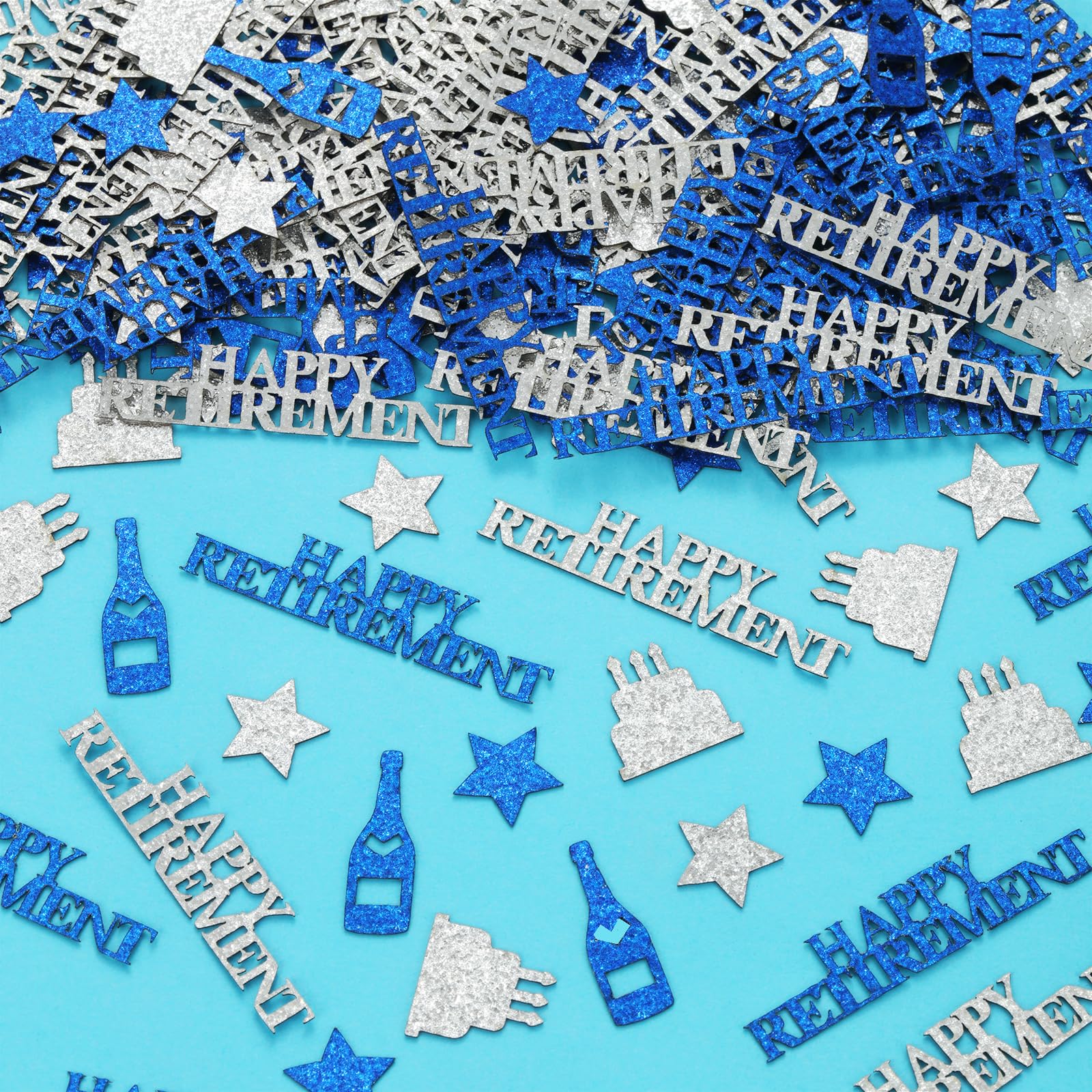 kreat4joy 200pcs Happy Retirement Decorations Confetti, Glitter Retirement Table Decorations for Men, Navy Blue Silver Farewell Decorations Party Confetti for Retirement Table Party Decorations Gift