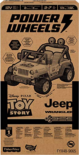 Power Wheels Disney Pixar Toy Story Jeep Wrangler, 12V battery-powered ride-on vehicle for preschool kids ages 3-7 years