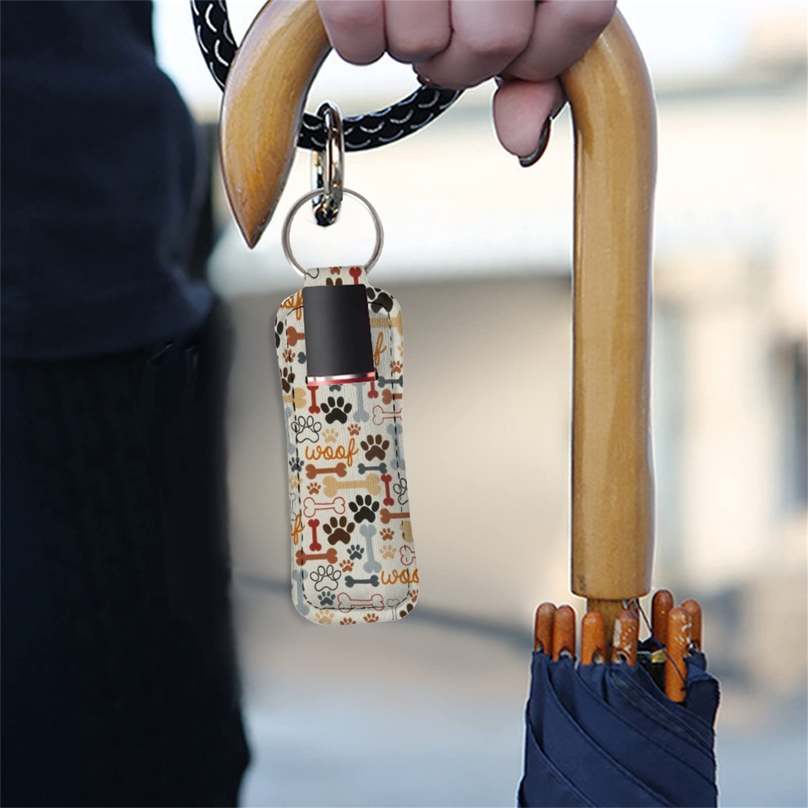 Coldinair Dog Paw and Bone Print Chapstick Keychain Holder Lipstick Holder Lip Balm Holder Keychains for Women