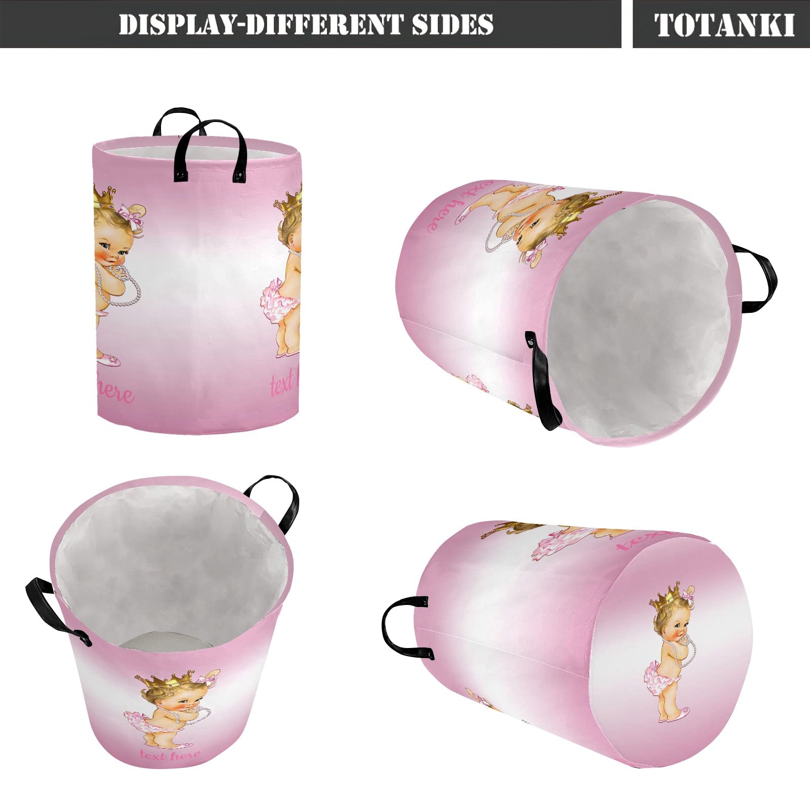 Custom Name Pink Girl Necklace Storage Bin Waterproof Nursery Storage Basket with Durable Handles Dirty Clothes Hamper for Bedroom Bathroom