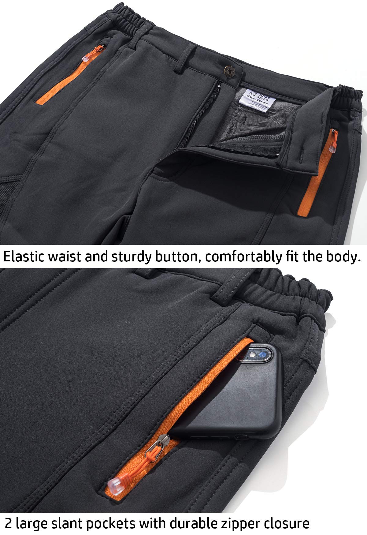 CARWORNIC Men's Snow Ski Pants Waterproof Softshell Fleece Lined Outdoor Hiking Snowboard Pants with Ankle Zipper