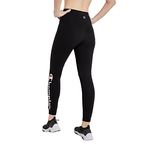 Champion, Authentic, Moisture Wicking, 7/8 Leggings for Women, 25" (Plus, Black Script, Medium