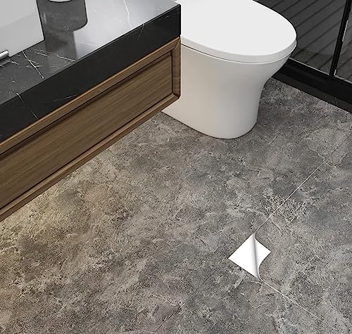 Peel and Stick Floor Tile 12Pcs Light Gray Marble Vinyl Flooring 12"x12" Durable Waterproof Non-Slip Vinyl Tiles Removable Stickers Tile for Kitchen Living Room Bedroom Bathroom