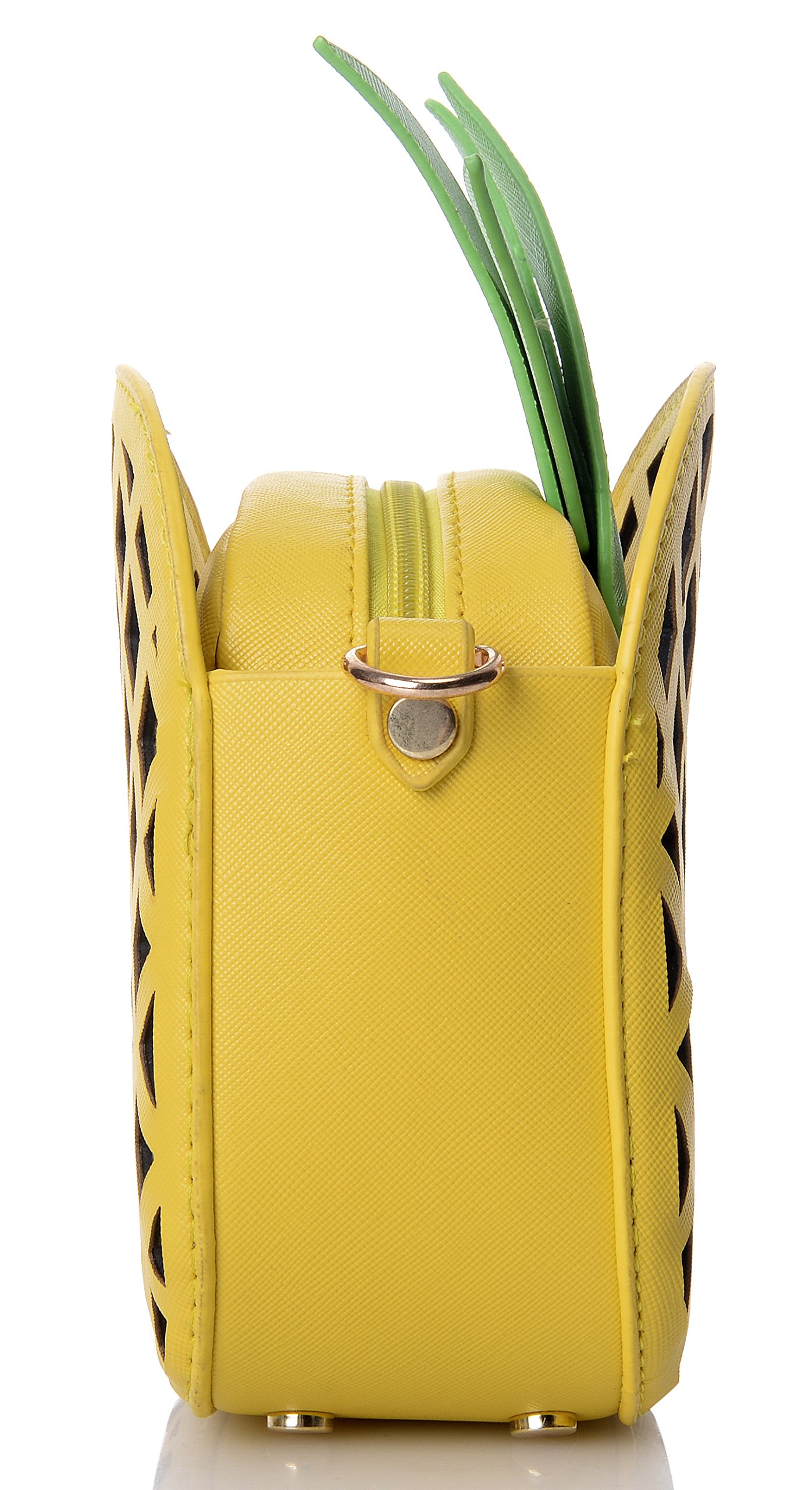 QZUnique Fruit Shape Handbag PU Crossbody Metal Chain Shoulder Bag Adjustable Strap Clutch Jelly Purse Pineapple