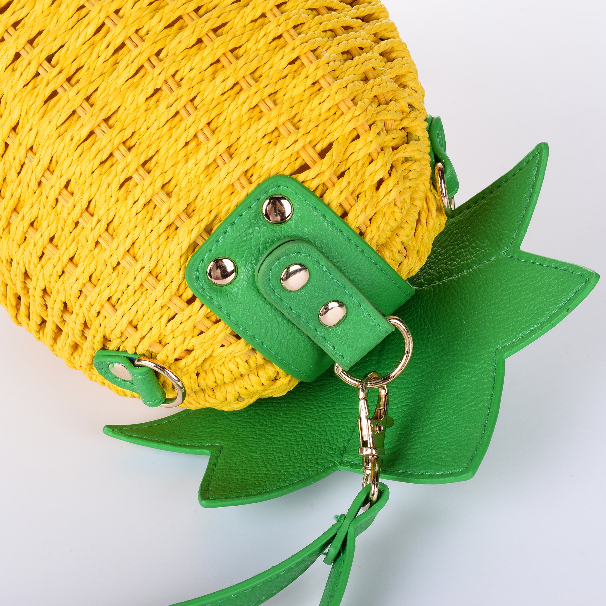 QZUnique Women's Straw Pineapple Shape Bag Cute Pineapple Cross body Small Handbag Purse