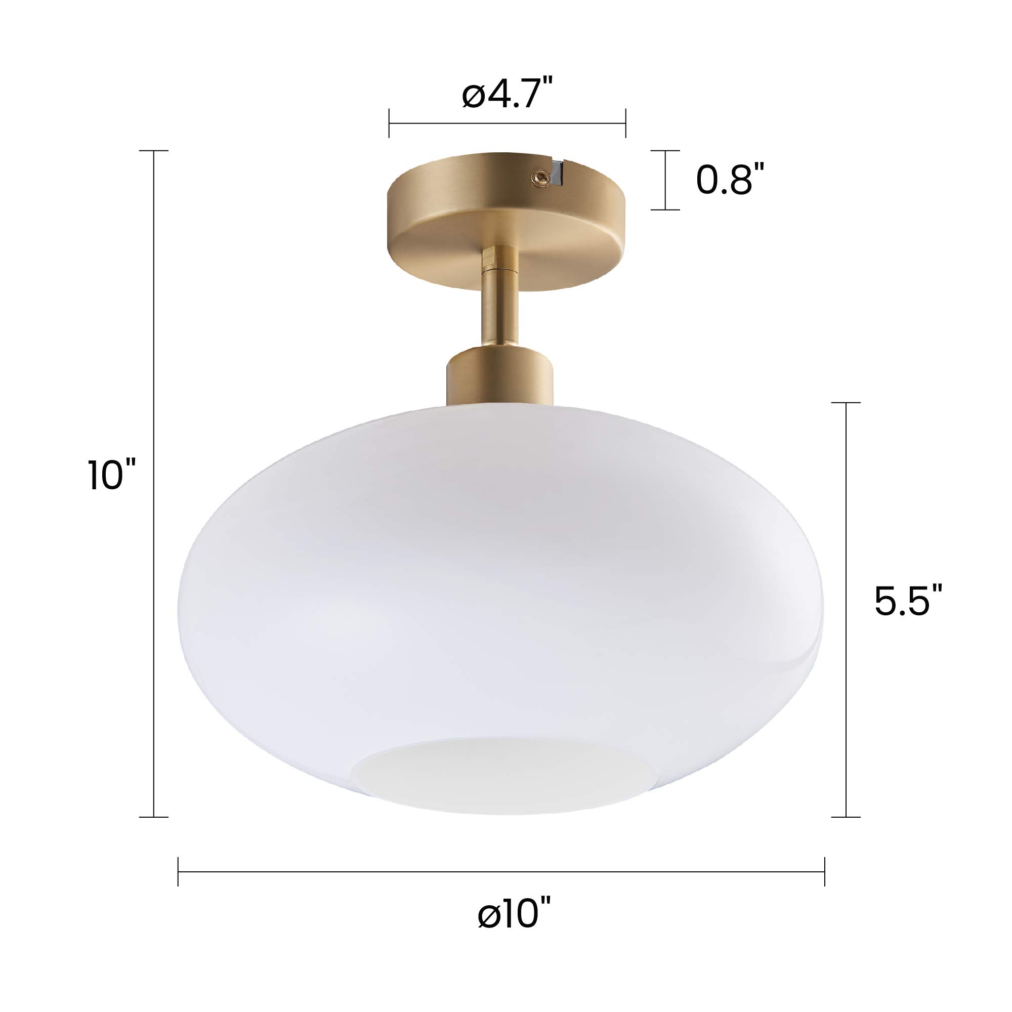 NW Archiology Semi Flush Mount, Modern Ceiling Light with Opaline Glass Shade&Brass Metal Base Layer, Light Fixture for Dining Room, Bedroom, Cafe, Bar, Hallway, Passway
