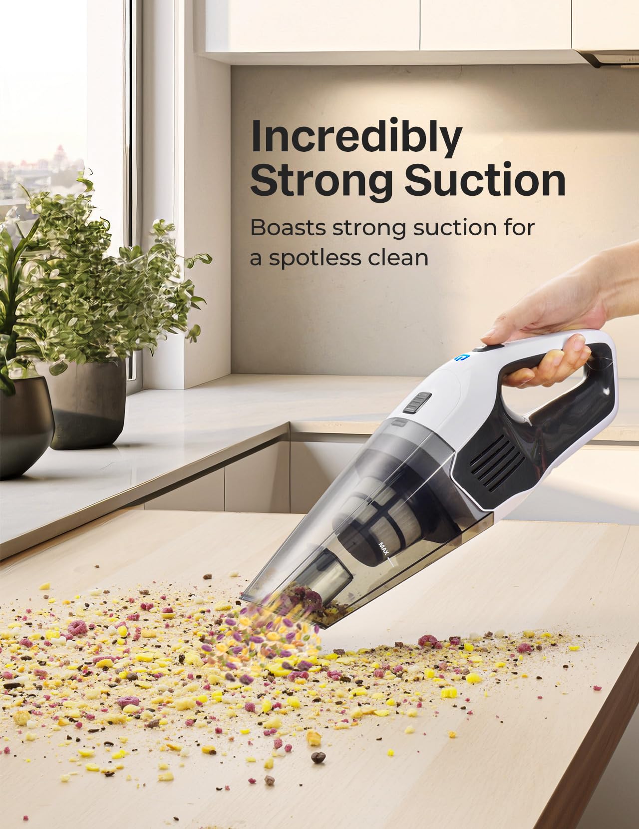 Handheld Vacuum Cleaner, Powerful Suction Portable Lightweight Hand Held Vacum Cordless with 25-30Mins Long Runtime Rechargeable Battery Quick Charge for Home Car Carpet Stairs Pet Hair Deep Cleaning