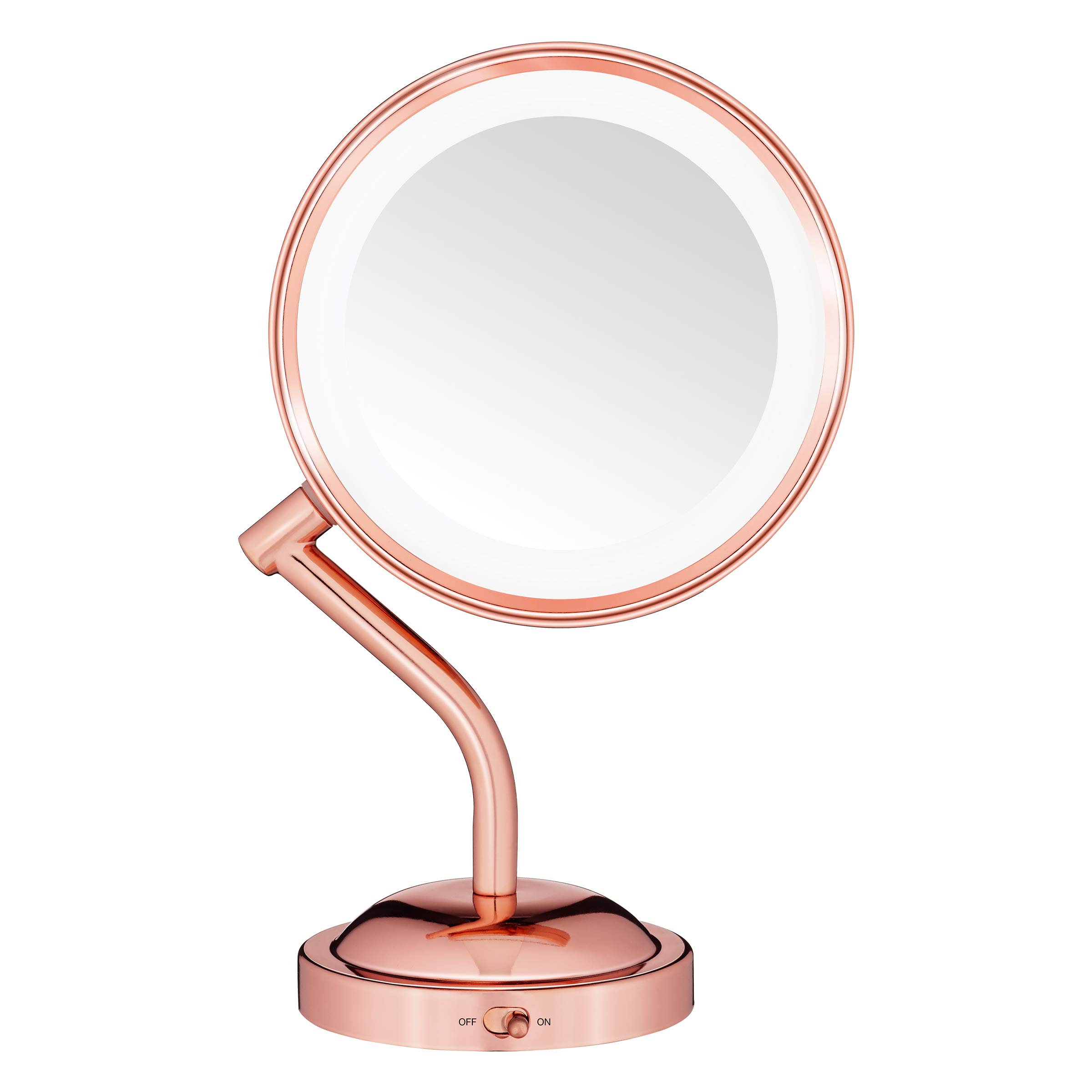 Conair Lighted Makeup-Mirror with Magnification, LED Vanity-Mirror, 1X/5X Magnifying-Mirror, Double Sided-Mirror, Operated in-Battery Rose Gold