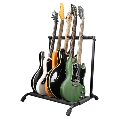Rok-It Multi Guitar Stand Rack with Folding Design; Holds up to 5 Electric or Acoustic Guitars (RI-GTR-RACK5)