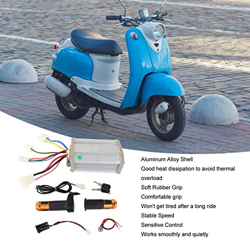 DAUERHAFT Bike Speed Controller Kit, Brushed Controller Kit Sensitive Braking Aluminum Alloy Shell 48V 800W Rubber Throttle Grip Lock for Tricycles