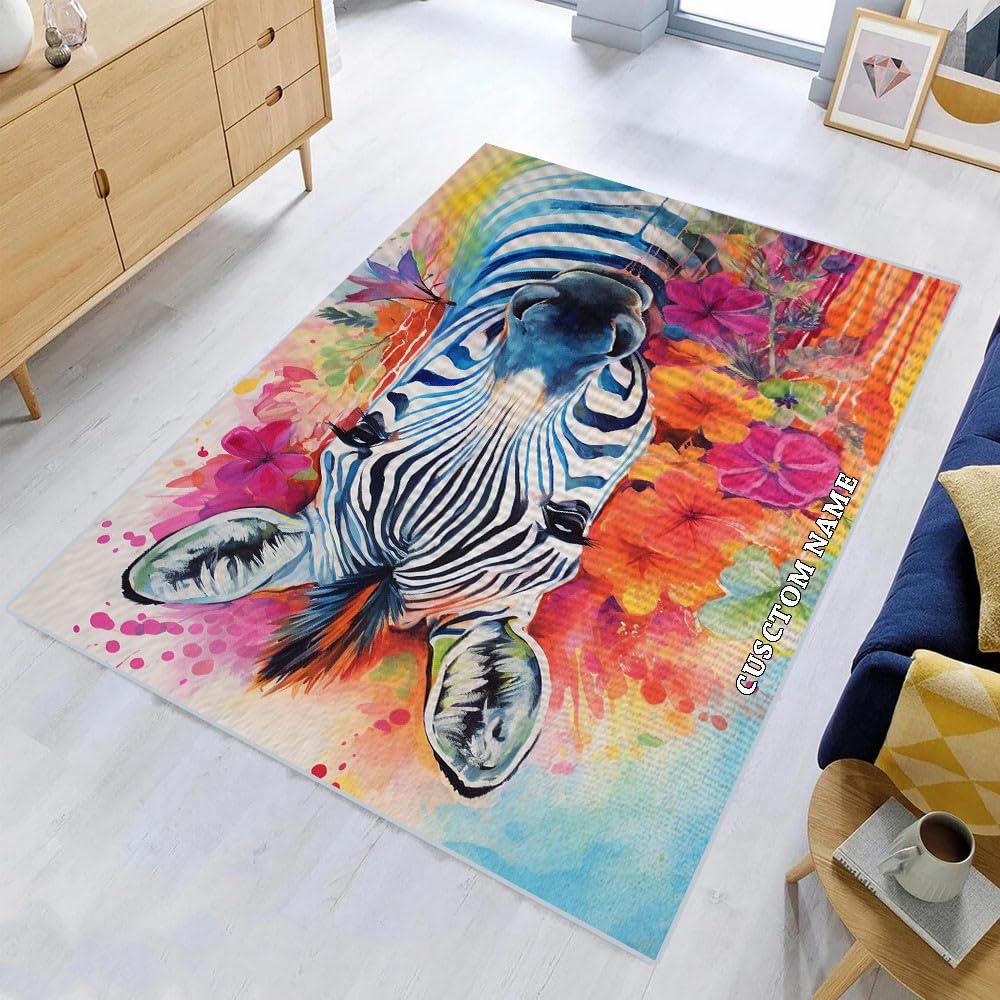 Custom Zebra Rugs Zebra Carpet Rug - Zebra Area Rug, Zebra Outdoor Rug Vintage Microfiber Living Room Woodland Zebra Decor Zebra Rug for Living Room Decor MIbr6R (Zebra 13)