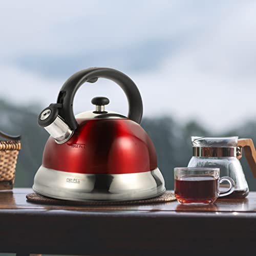 HEMOTON Tea Kettle Tea Kettle Tea Kettle Red Stainless Steel Whistling Tea Coffee Kettle with Heat Proof Handle Kitchen Grade Stainless Steel Teapot Stovetops Tea Pot Tea Pot Tea Pot