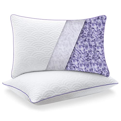 MOLCLCUY Memory Foam Pillows Standard Size Set of 2 Adjustable Cool Bamboo Pillow for Side Back Stomach Sleepers Luxury Gel Pillow with Washable Cover