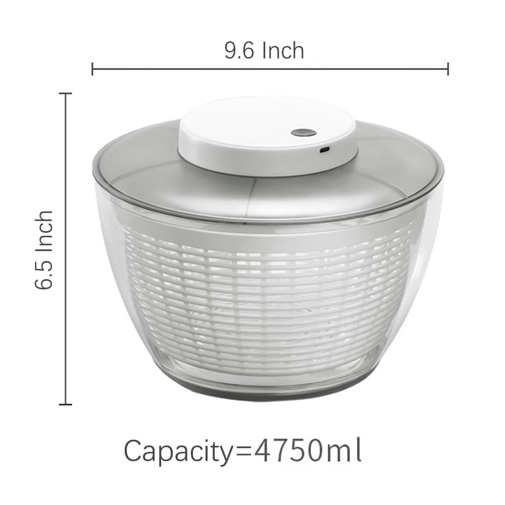 KSIFJRTO Electric Salad Spinner Large 4.75L.Vegetable Washer Dryer Dishwasher Safe.Lettuce Cleaner and Dryer.BPA Free and Easy to Use