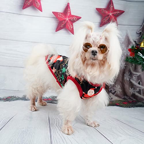HonpraD Christmas Red Creative Christmas Pet Clothes Christmas Polyester Vest Series Christmas Print Matching Pet Dog Clothes XXS and Retractable Leash Set (Black, M)