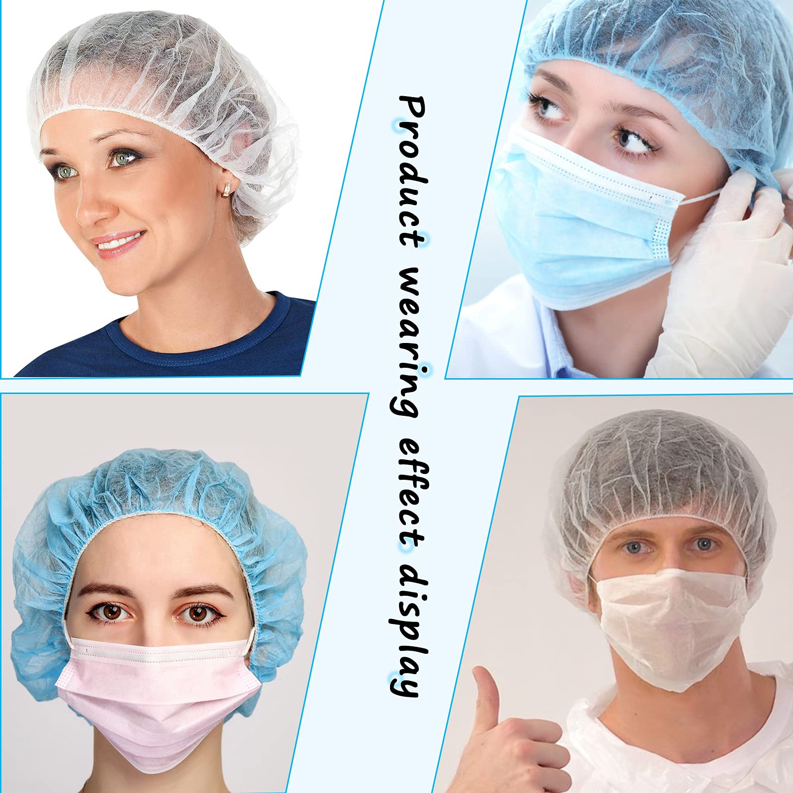 Disposable Bouffant Caps 100 Pcs,21inches Hair Net, Elastic Dust Cap for Food Service, Kitchen Head Cover (White)
