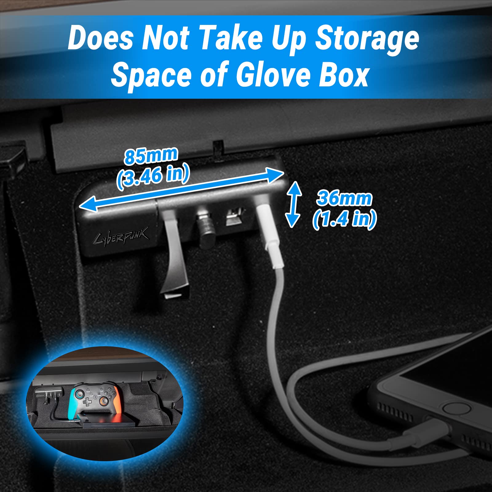 Klutchtech 2021 2022 2023 2024 Model 3/Y Glove Box USB Hub, 4-in-1 USB Hub Glove Box Dash Cam Flash Drive Docking Station Compatible with Model Y Model 3 Accessories -Convex