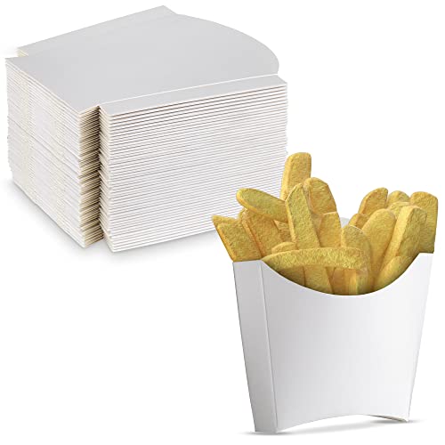 MT Products Extra Small 4 oz Kid-Sized White SBS Scoop Paperboard French Fries Containers - French Fry Holders Cups with Grease-Resistant Barrier (Pack of 50) - Made in the USA