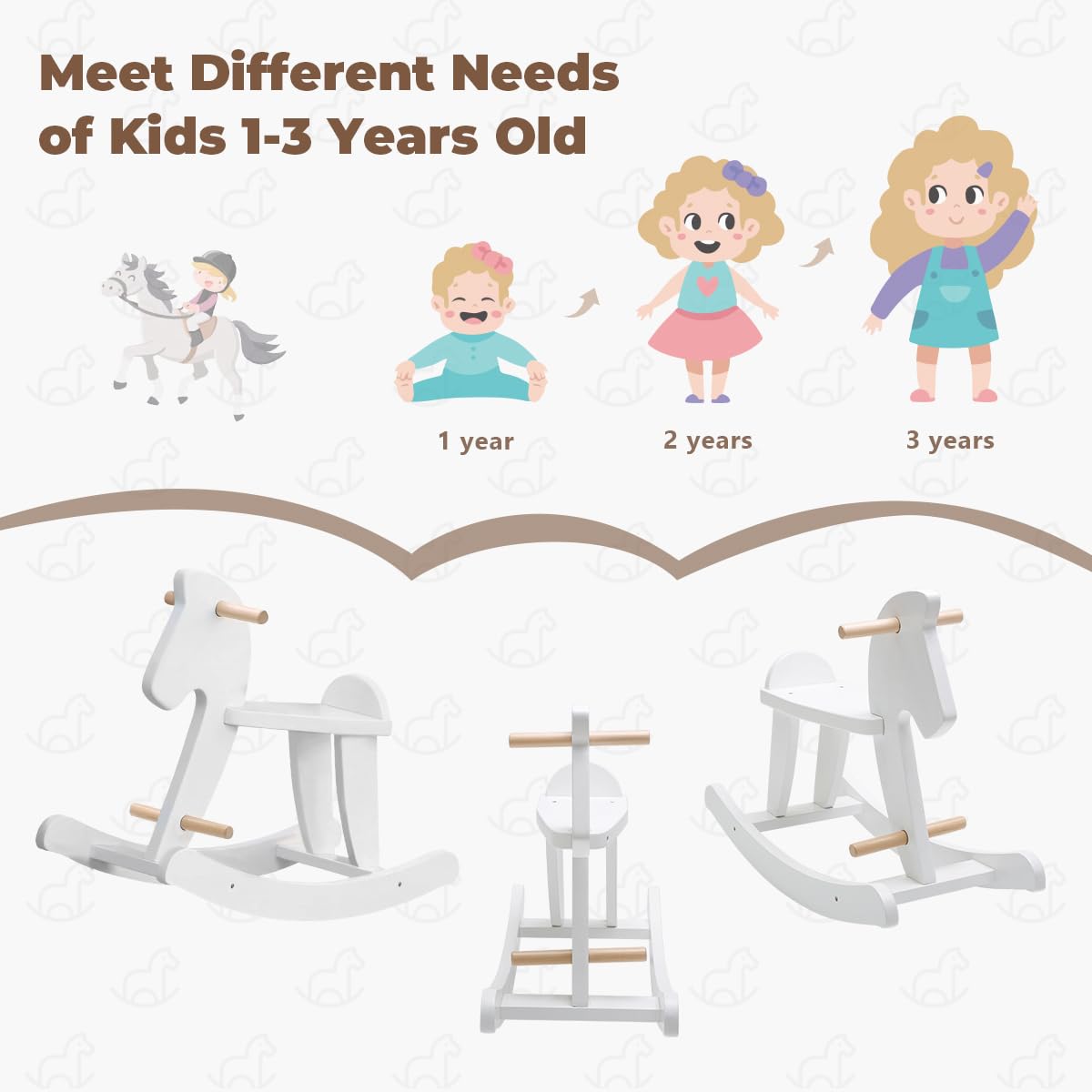 labebe - Wooden Rocking Horse, Baby Wood Ride On Toys for 18 Months Up, White Rocker Toy for Kid, Toddler Ride Animal Indoor/Outdoor, Boy&Girl Rocking Animal, Infant Ride Toy, Christmas/Birthday Gift