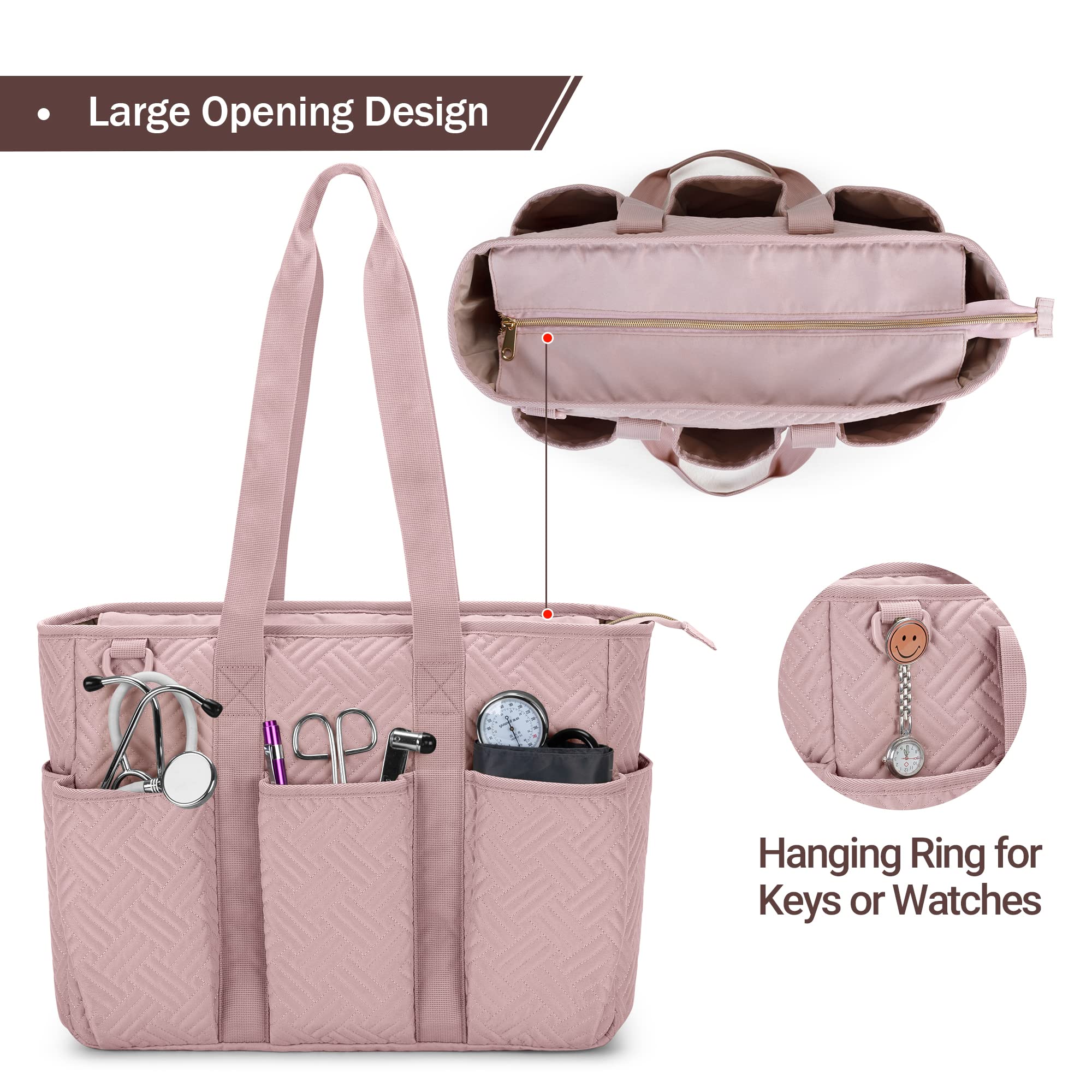 Fasrom Nurse Tote Bag for Work Nurses, Clinical Bag for Nursing Students and Home Health Care Staff, Pink (Empty Bag Only)
