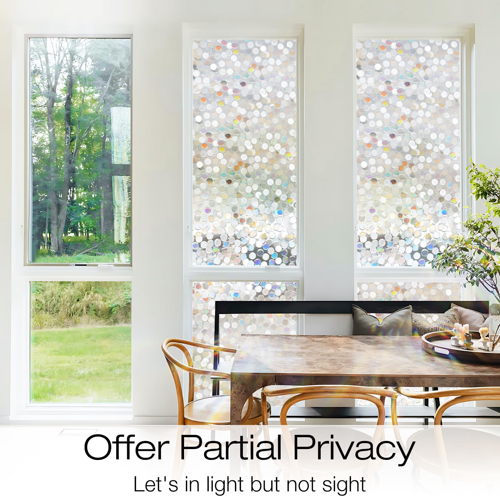 rabbitgoo Window Privacy Film Rainbow Window Clings Stained Glass Window Decals 3D Decorative Window Coverings, Static Cling Removable Glass Door Window Stickers, Anti-UV Non-Adhesive 17.5" x 78.7"
