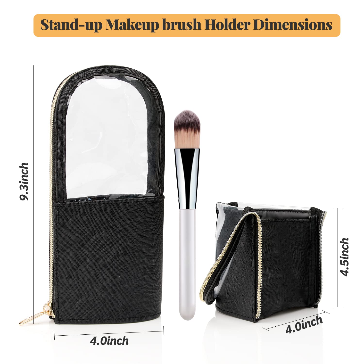 OCHEAL Makeup Brush Holders,Makeup Brush Organizer For Vanity,Portable Travel Makeup Brush Case, Makeup Artist Cosmetic Brushes Storage Bag Stand-Up Brush Cup Organizer-Black