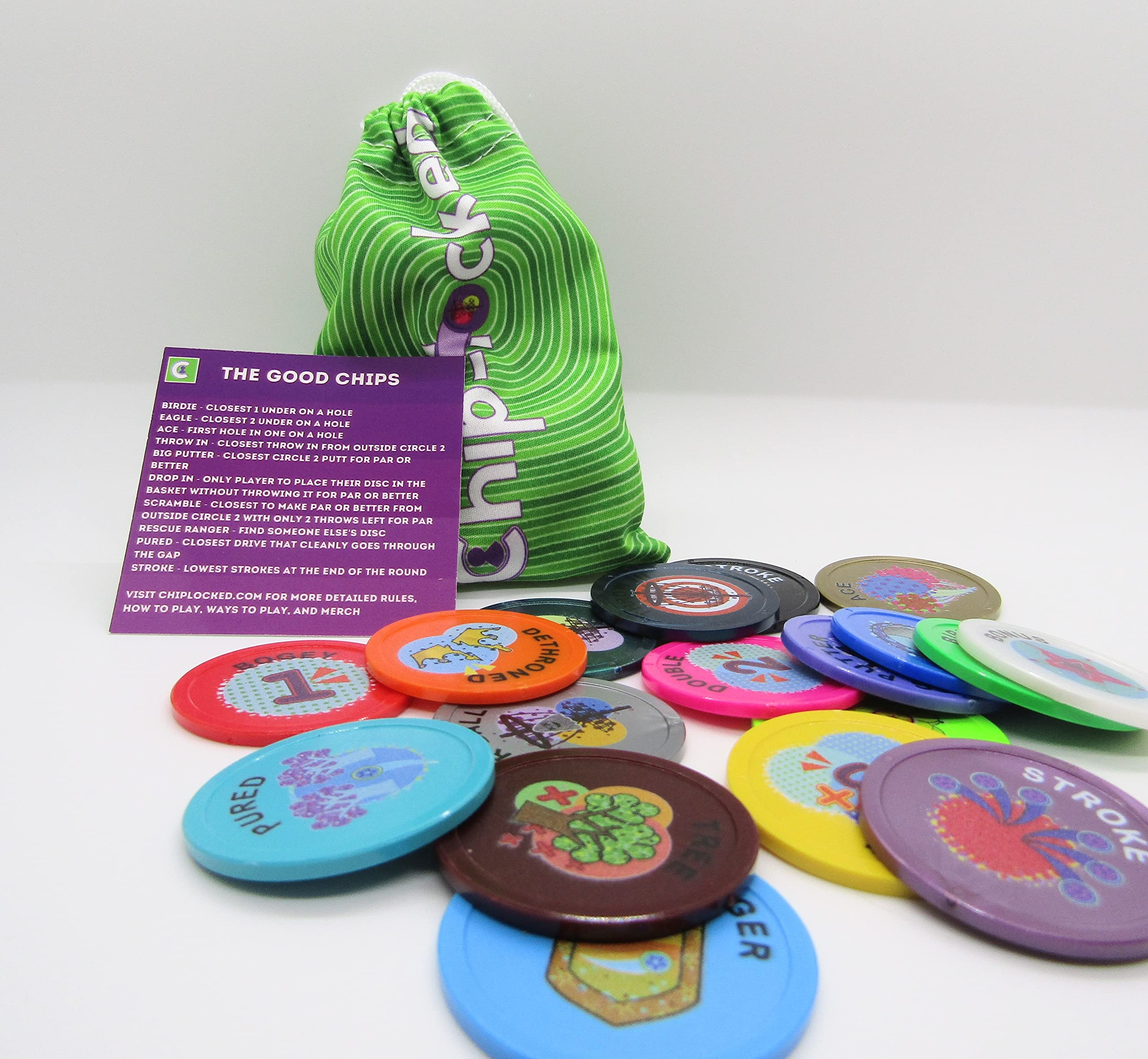 Chip-Locked Disc Golf Game | Throw More Fun Into Your Round | Even The Playing Field Between Players of Varying Skill Levels | for Multiple Players | 18 Chips | Multiple Ways to Play