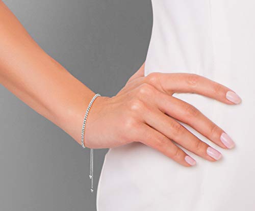 Miabella 925 Sterling Silver or 18Kt Gold Over Silver Diamond-Cut Adjustable Bolo 2.5mm Bead Bracelet for Women, Handmade Italian Beaded Ball Chain Bracelet (sterling silver)