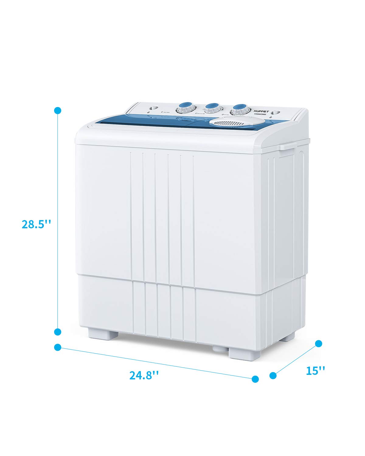 KUPPET Compact Twin Tub Portable Mini Washing Machine 21lbs Capacity, Washer(14.4lbs)&Spiner(6.6lbs)/Built-in Drain Pump/Semi-Automatic, White&Blue