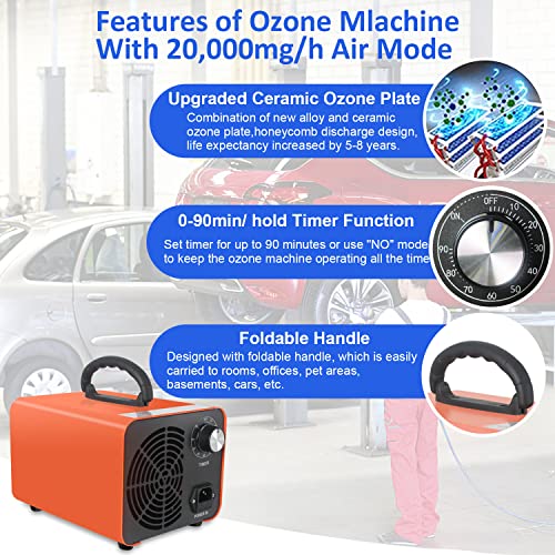 VTAR Ozone Machine Generator 20,000 mg/h High Capacity Generator,Ozone Machine Odor Removal,for Large Space Area, home,Basement,Hotel, Car,Smoke,Pet.(Orange)